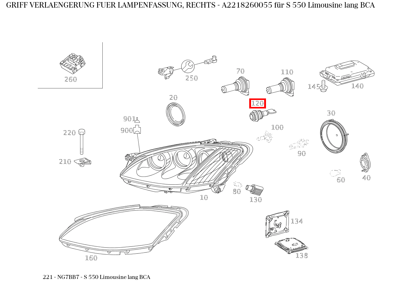 Griff VERLAENGERUNG FUER LAMPENFASSUNG, RECHTS für S-Klasse 221 kaufen