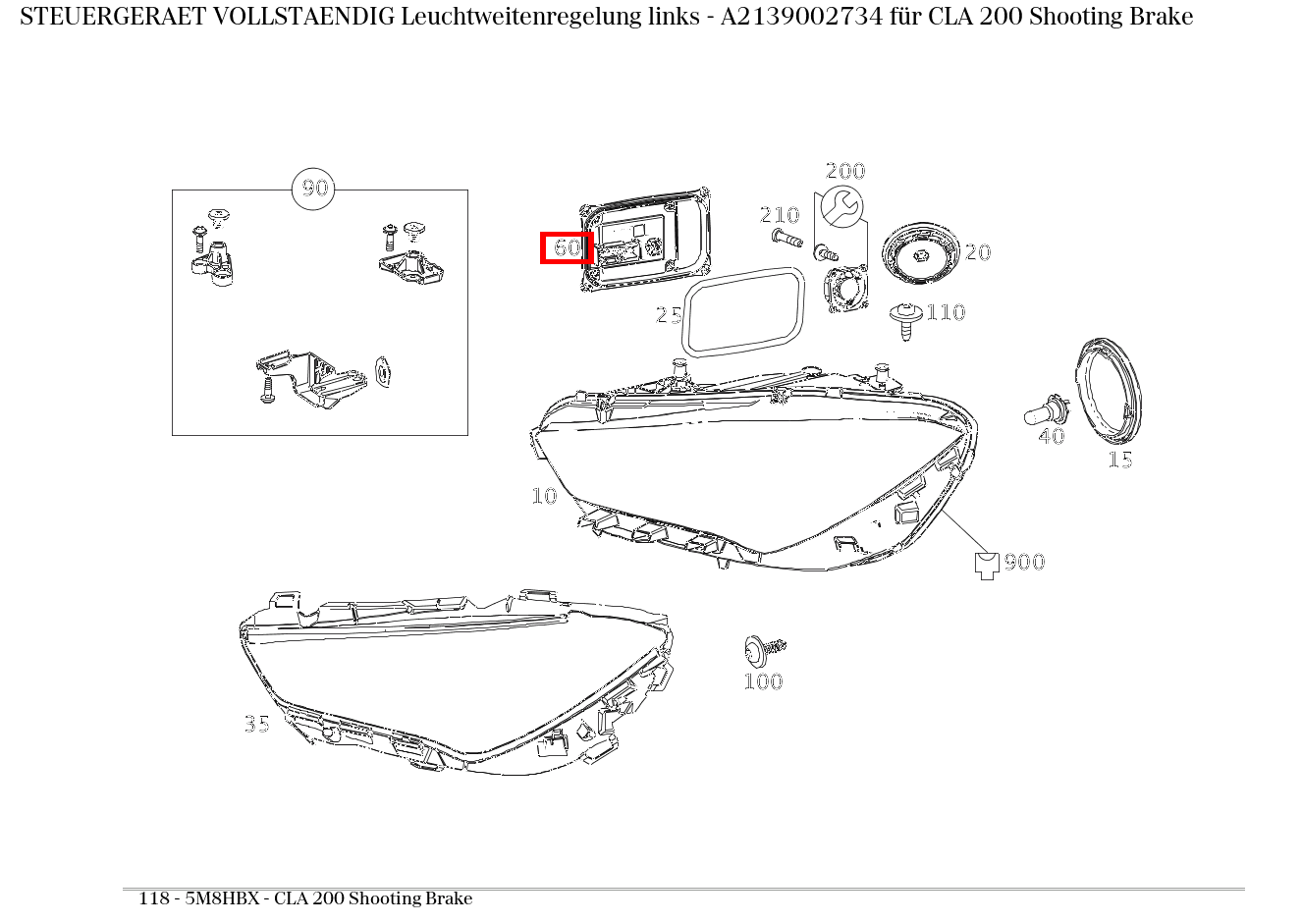 Steuergerät vollständig Leuchtweitenregelung, links CLA 118, GLE 167, E ...